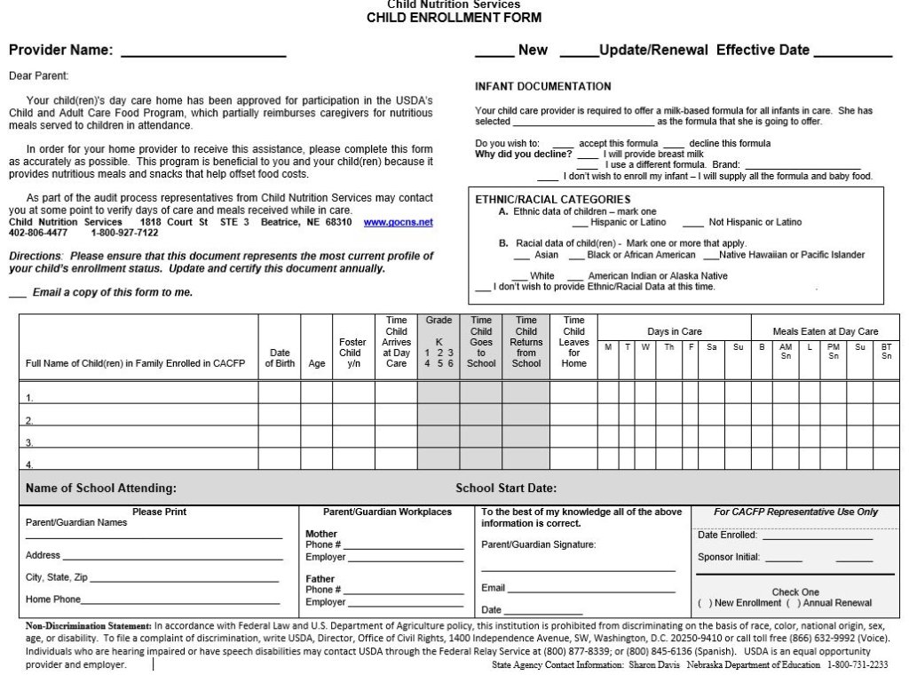 CNS Child Enrollment Form 4-18 - Child Nutrition Services